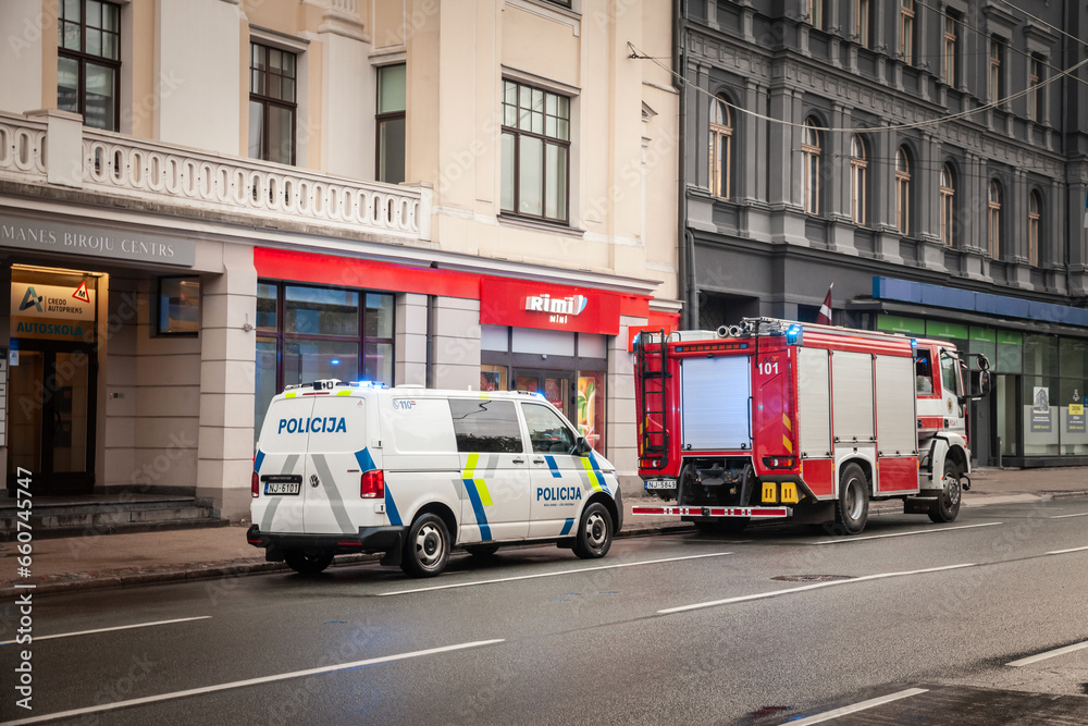 RIGA, LATIVA - AUGUST 21, 2023: Police car of the latvian state police ...