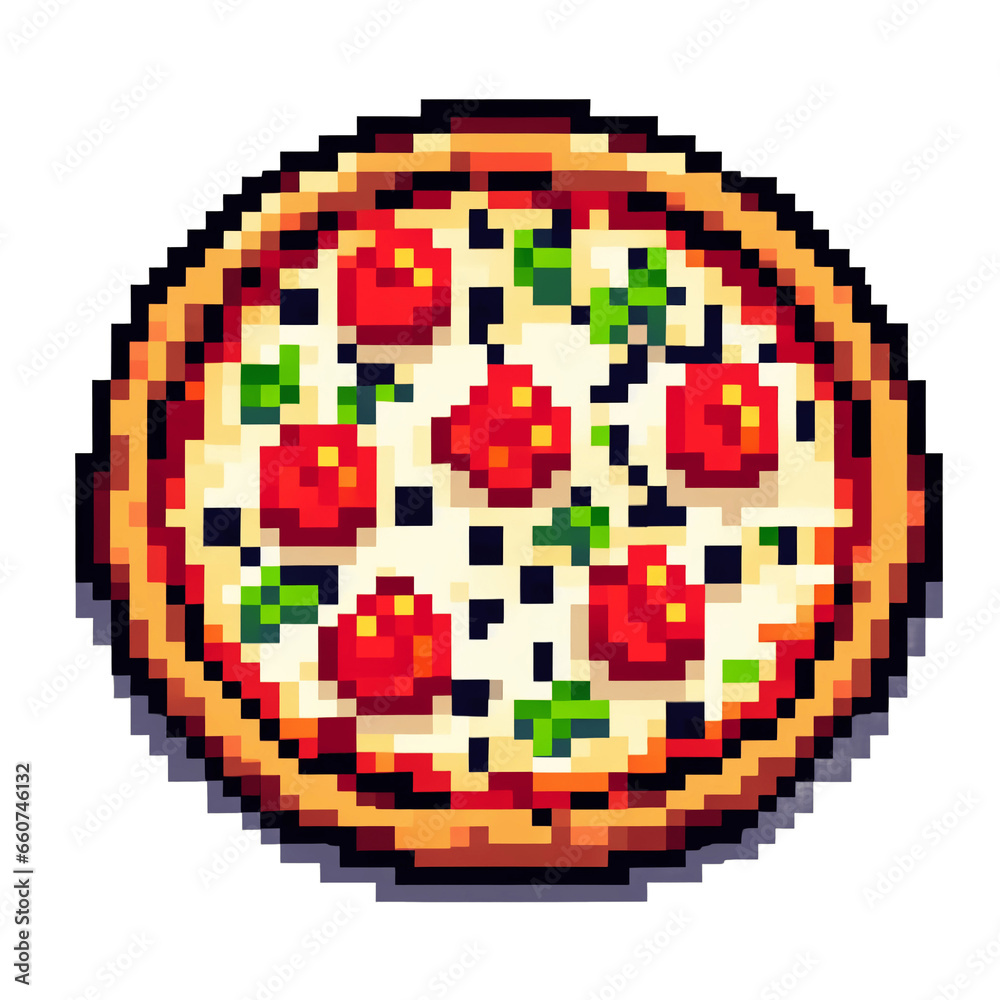 Pixelated pizza on a transparent background. Illustration of a pizza in ...