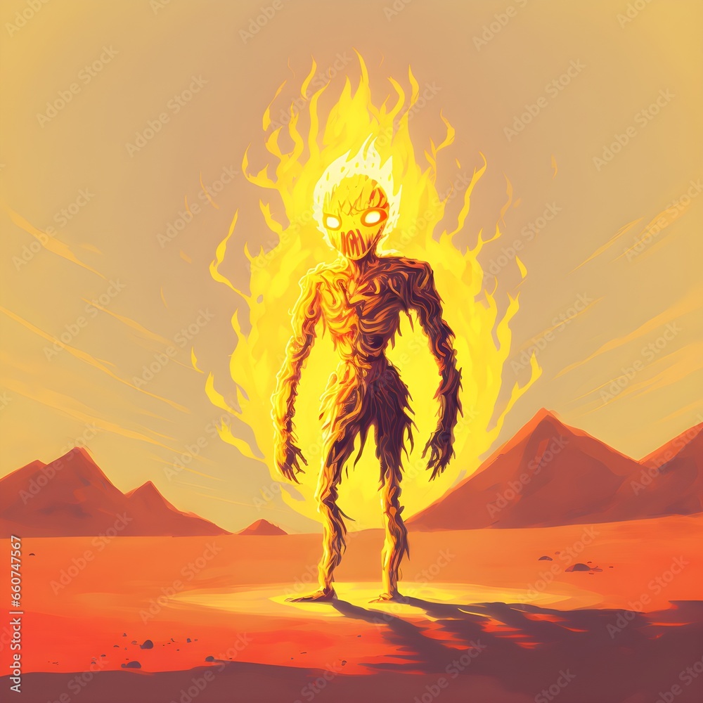 Third chakra element fire full body monster made of fire sunny hot ...