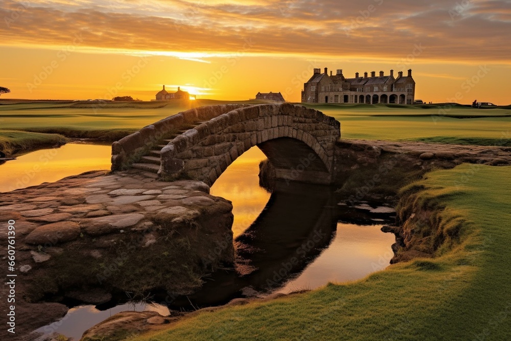 St. Andrews famous bridge and golf course at dawn. Generative AI Stock ...