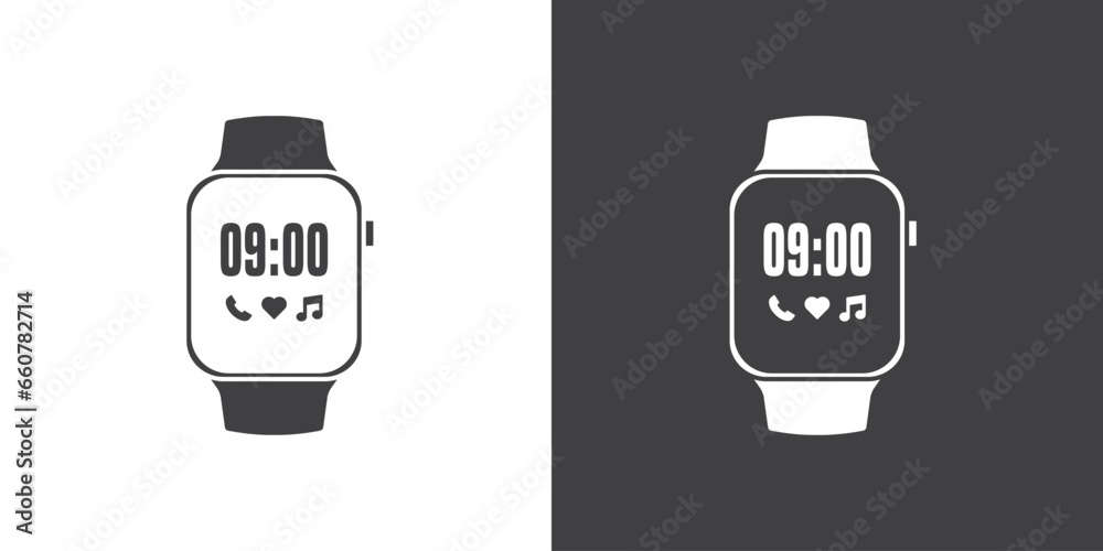 Smart watch device display with app icons, Smart watch icon in flat ...