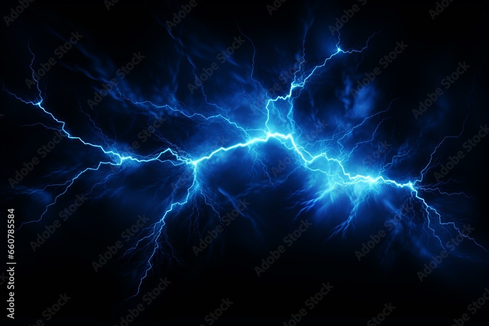 Blue lightning overlay with realistic glowing effect on black ...