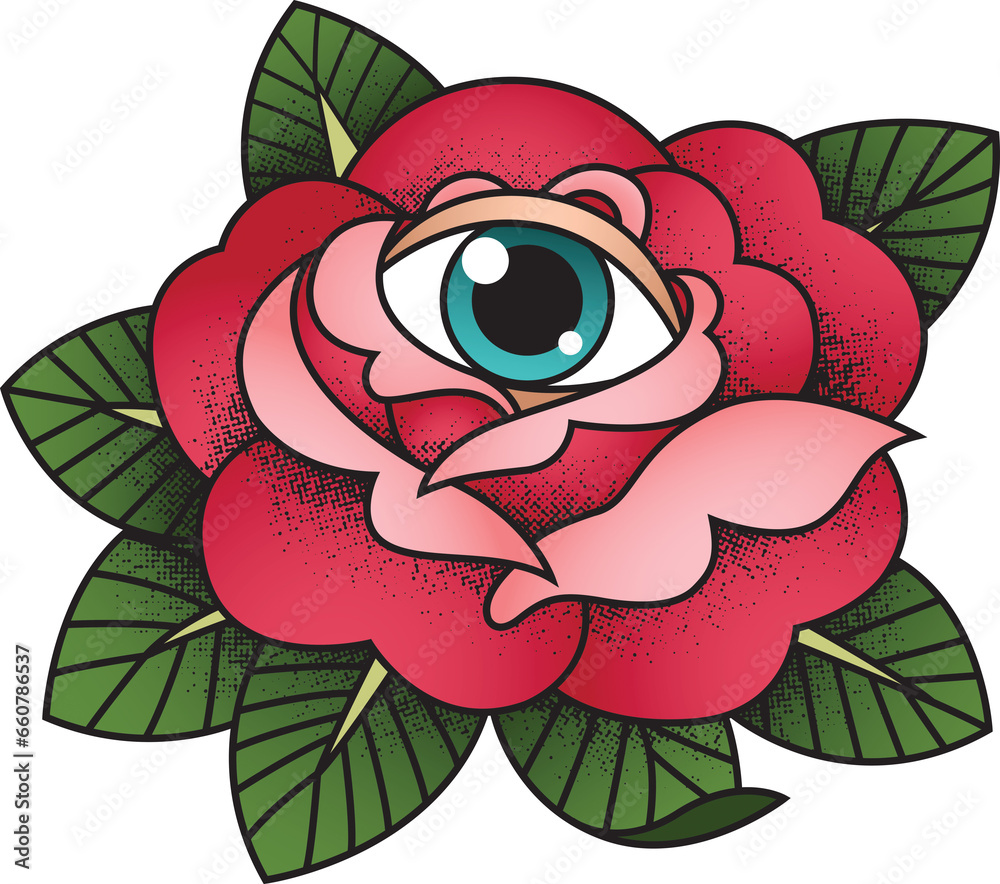 Digital png illustration of pink rose with eye and leaves on ...