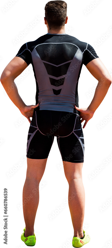 Digital png photo of back view of sportsman in sport outfit standing on ...