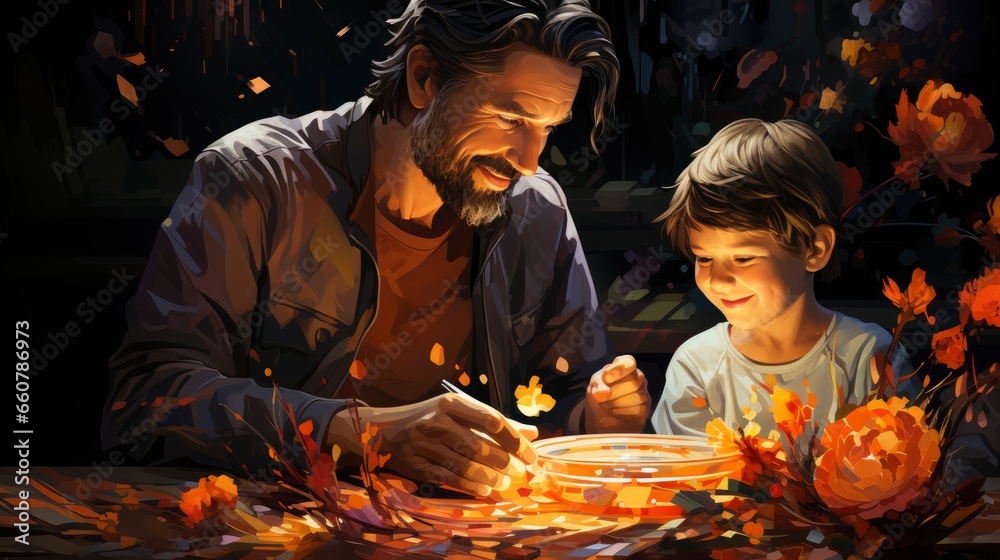 Colorful father and child Create and edit videos, Cartoon Graphic ...