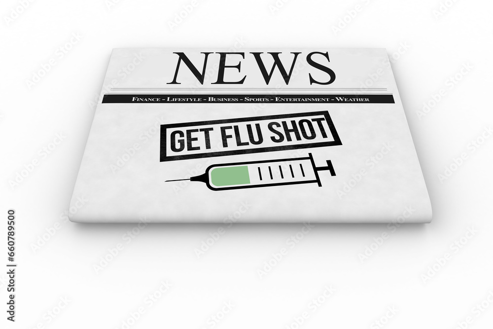 Digital png illustration of newspaper with get flu shot text on ...