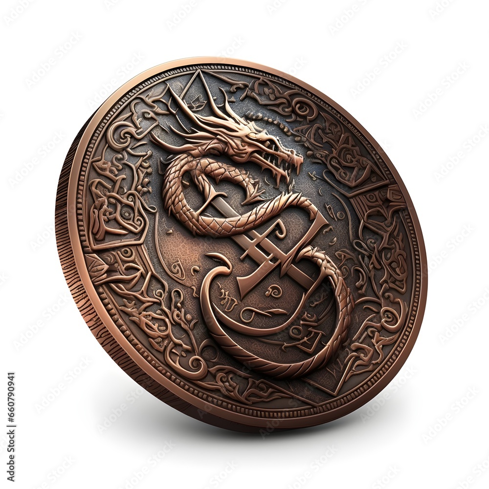 Lucky copper coin Fantasy Plain white background DD art Concept art ...
