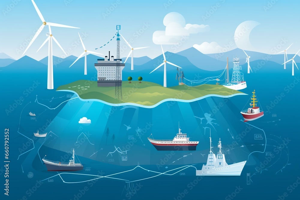 Energy concepts. Wind power sea. Water electrolysis hydrogen. Carbon ...