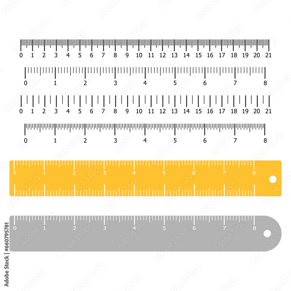 Rulers Inch and metric rulers. Measuring tool. Centimeters and inches ...