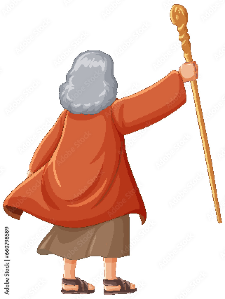 Moses Cartoon Character Holding Staff: Religious Bible Story Stock ...