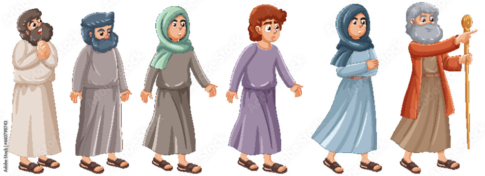Ancient Muslim People Cartoon Characters Walking from Religious Moses ...