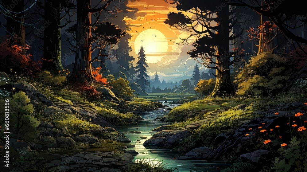 In the forest cartoon, wallpaper pictures, Background HD Stock ...