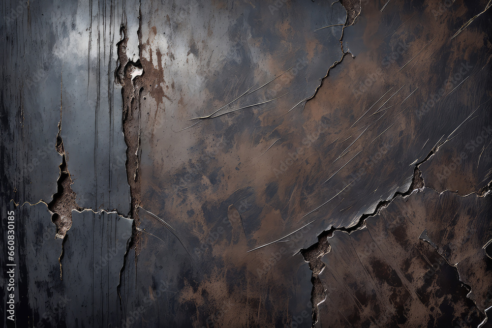 Rustic, decayed and damaged metal texture with weathered cinematic ...