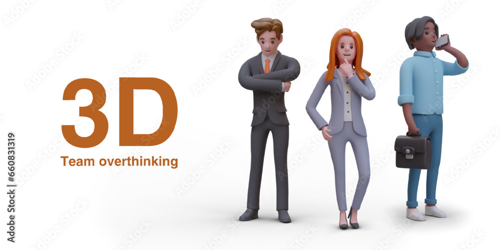 Team is overthinking. Finding solution, difficult task. Male and female ...