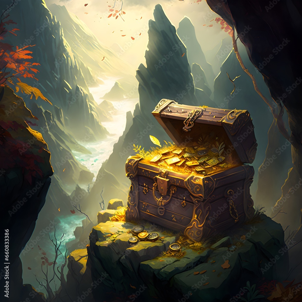 discovery of hidden treasure mountains of gold treasure chest ...