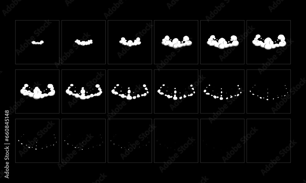 Smoke blast effect animation. Smoke explosion sprites sheet frames for ...