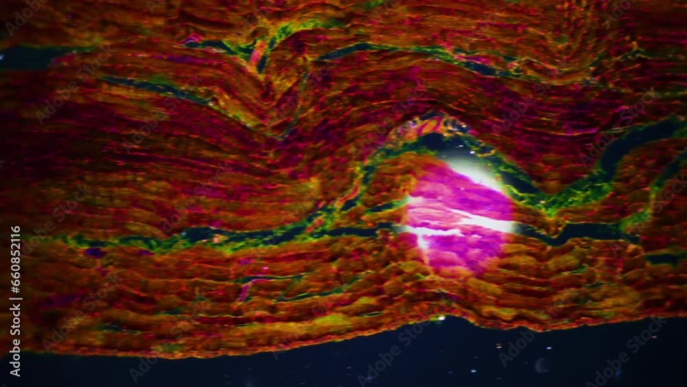 Bodybuilder's Muscle specimen. Two microscopy method. Dark-field ...