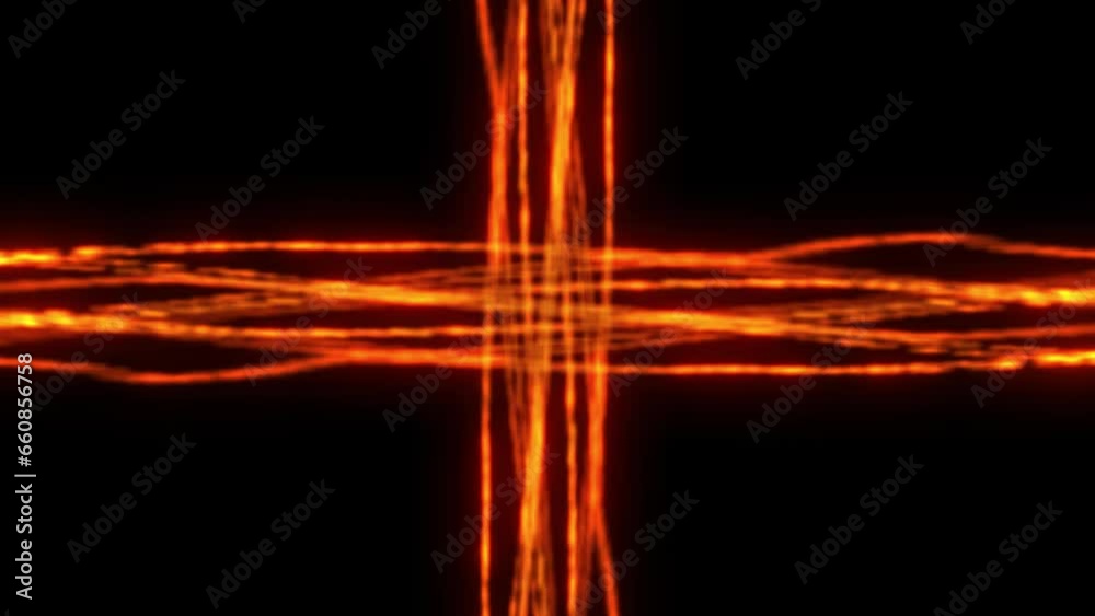 In this 4k footage, fiery lines streak across a black background with ...