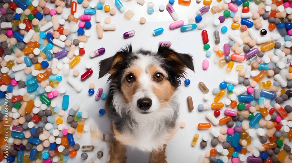 Dog antibiotics resistance and immunity to drugs concept. Medicine ...