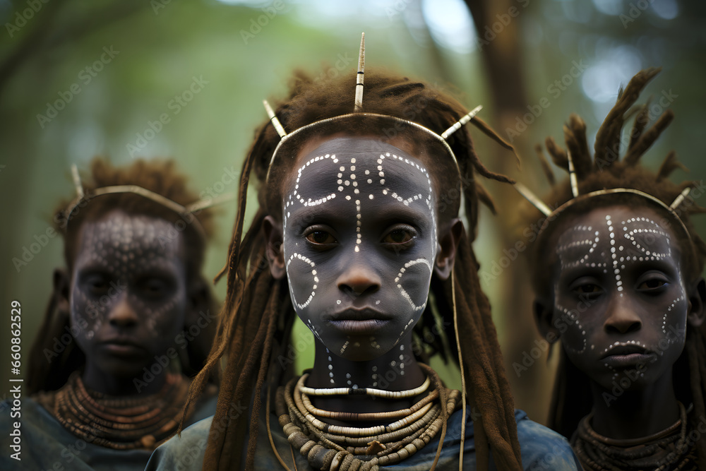 An African tribe in the Ethiopia. face painted culture Stock Photo ...