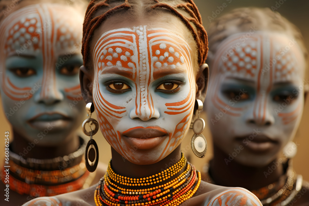 An African tribe in the Ethiopia. face painted culture Stock Photo ...