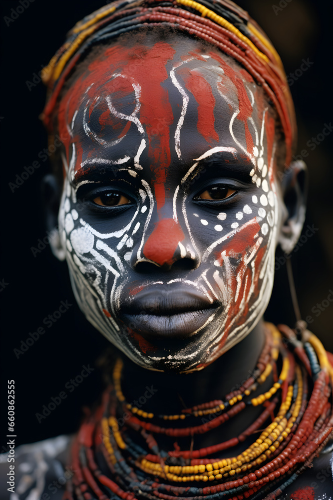 An African tribe in the Ethiopia. face painted culture Stock Photo ...