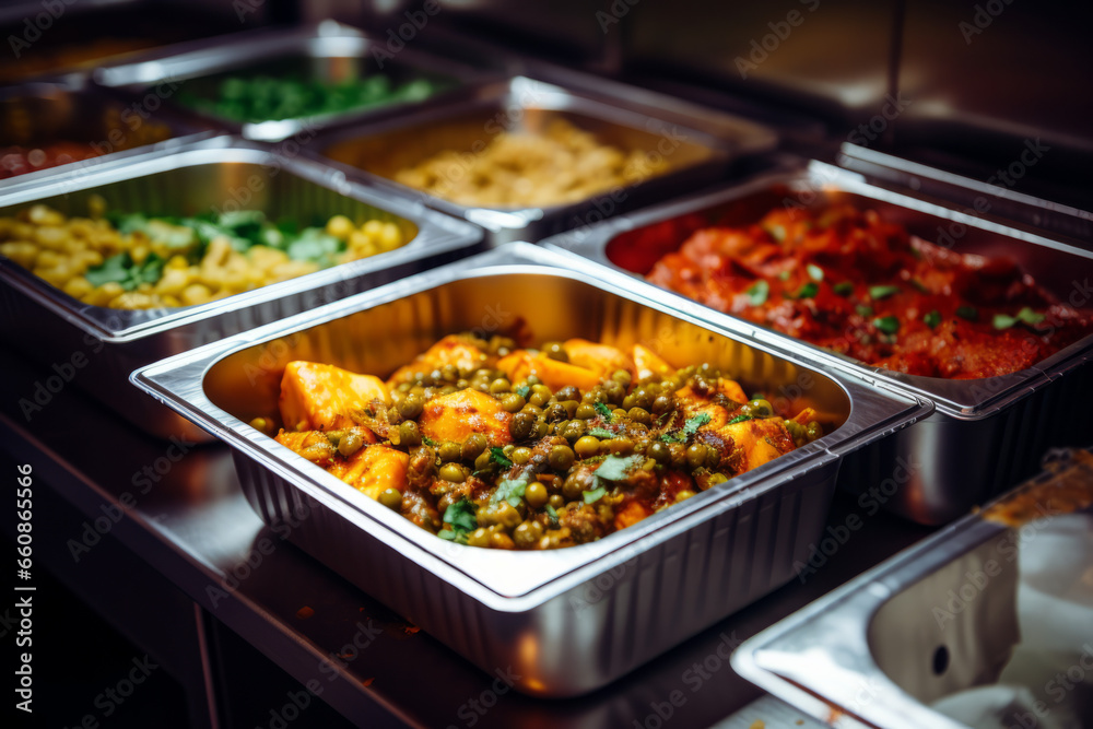 Selection Indian Take Away Dishes In Foil Containers Stock Photo ...