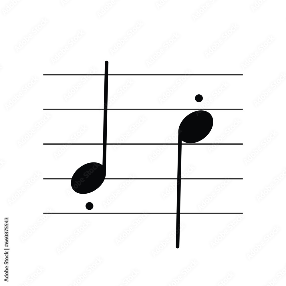 Staccato symbol on staff flat vector isolated on white background ...