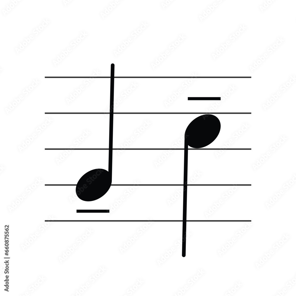 Tenuto symbol on staff flat vector isolated on white background ...