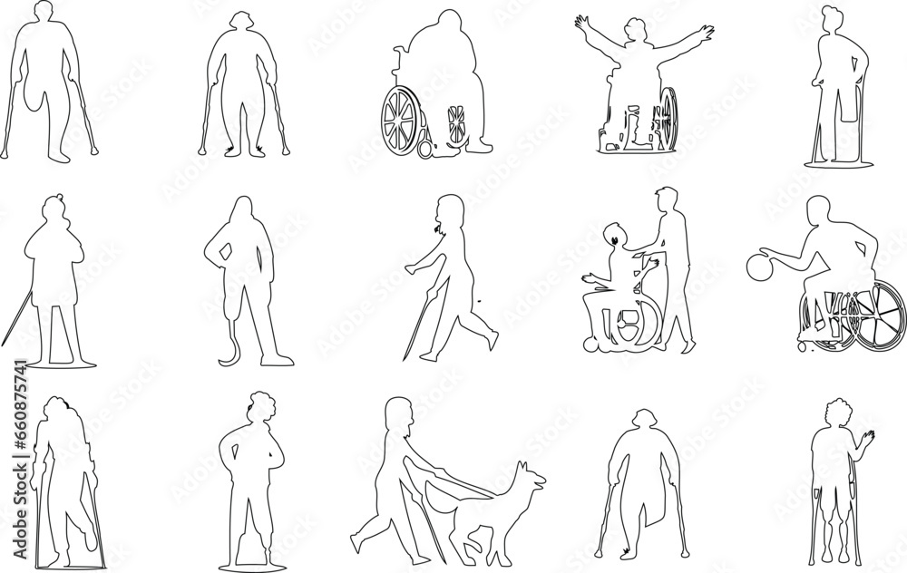 Stockvector Disabled People line illustration, including wheelchair ...