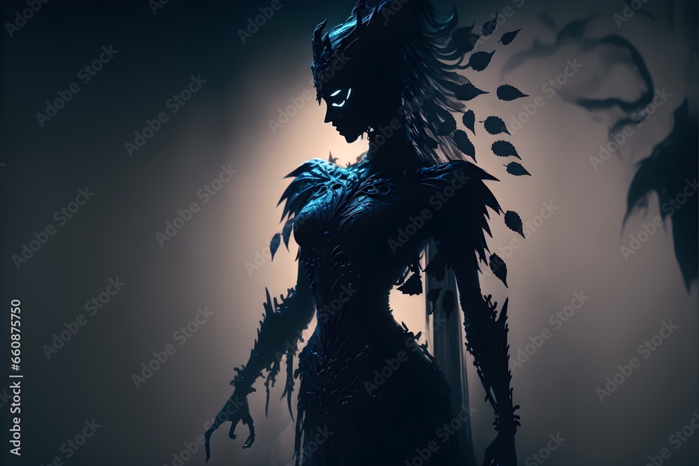 translucent dark shadow silhouette full length beautiful evil goddess ...