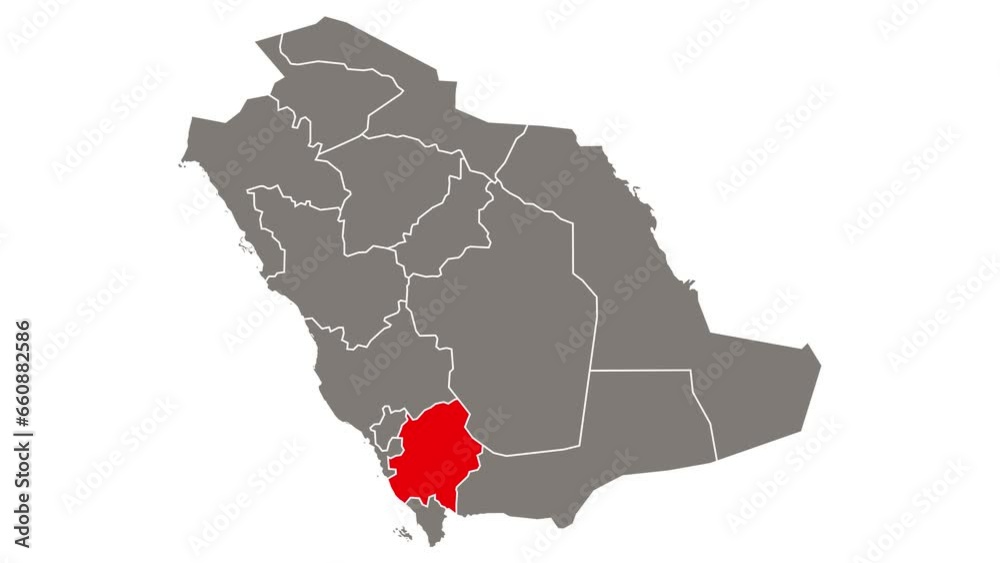 Asir province blinking red highlighted in map of Saudi Arabia Stock ...