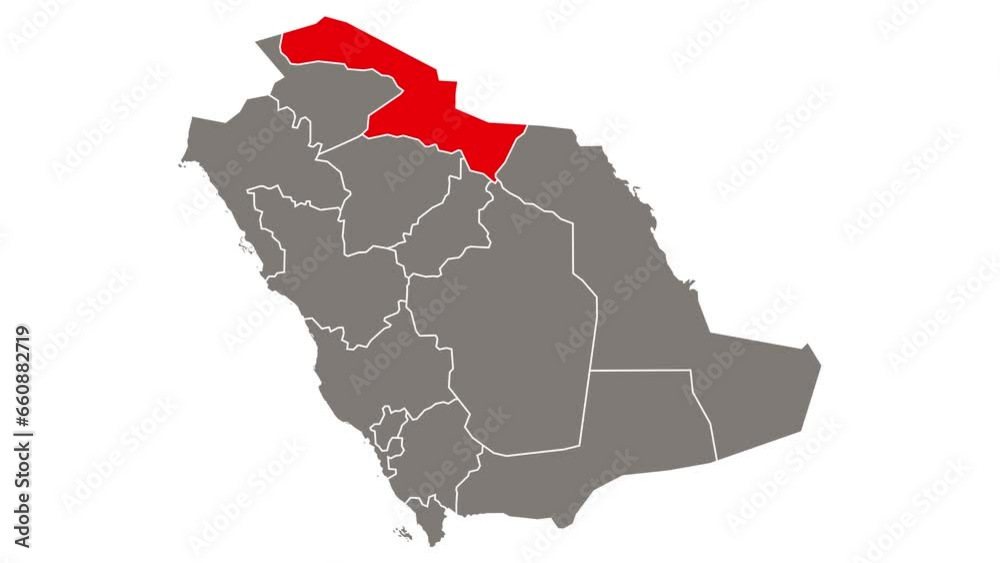 Northern Borders province blinking red highlighted in map of Saudi ...
