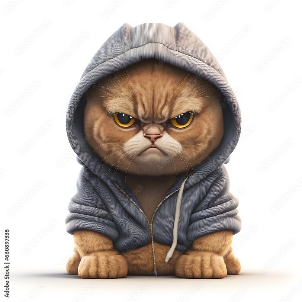 cute cat with angry face expression and crossed arms wearing a hoodie ...
