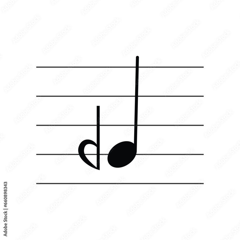 Demiflat or Half flat symbol on staff flat vector isolated on white ...