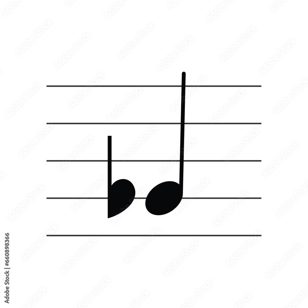 Demiflat or Half flat symbol on staff flat vector isolated on white ...