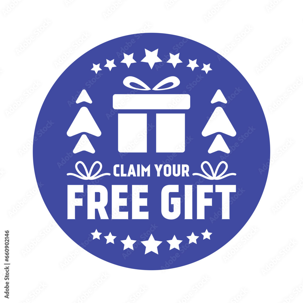 Claim Your Free Gift Box Icon Badge Vector Illustration, Gift Box ...