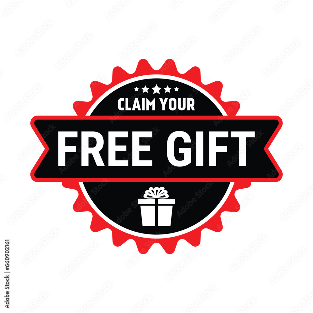 Claim Your Free Gift Box Icon Badge Vector Illustration, Gift Box ...