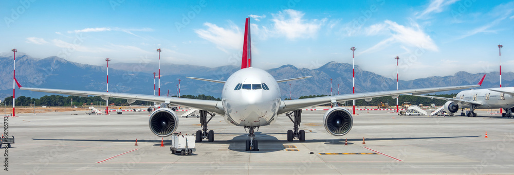 Modern, new generation jet powered passenger aircraft is waiting ...