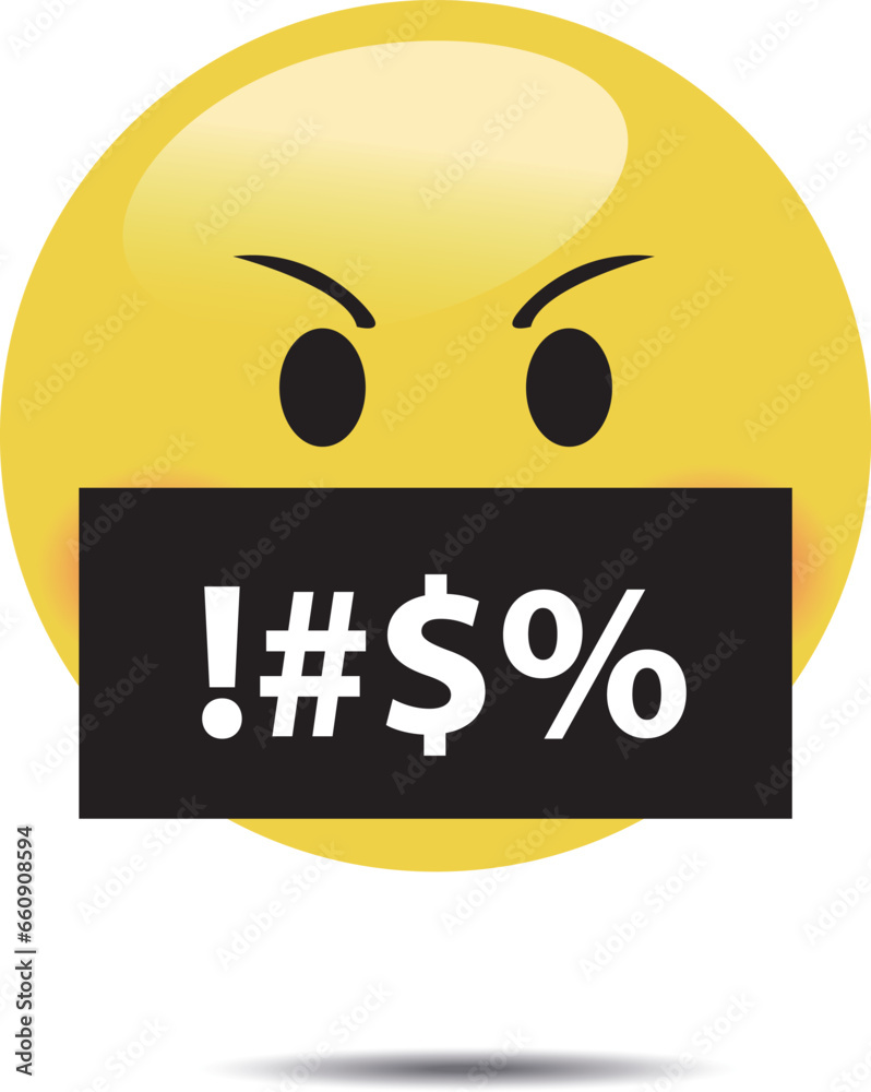 Angry emoji curse emoticon. Swear word reaction bad emoji face icon ...