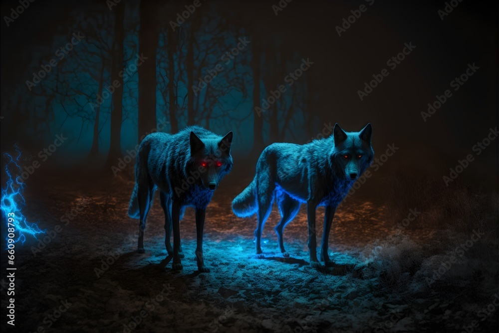 undead rotten wolves in forest blue light hyperdetailed black metal fog ...