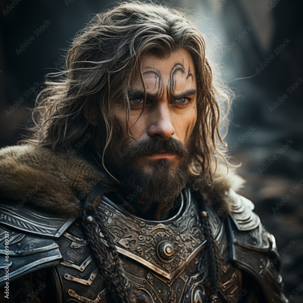 Generative AI,Knight in armor on the battlefield. Portrait of a ...