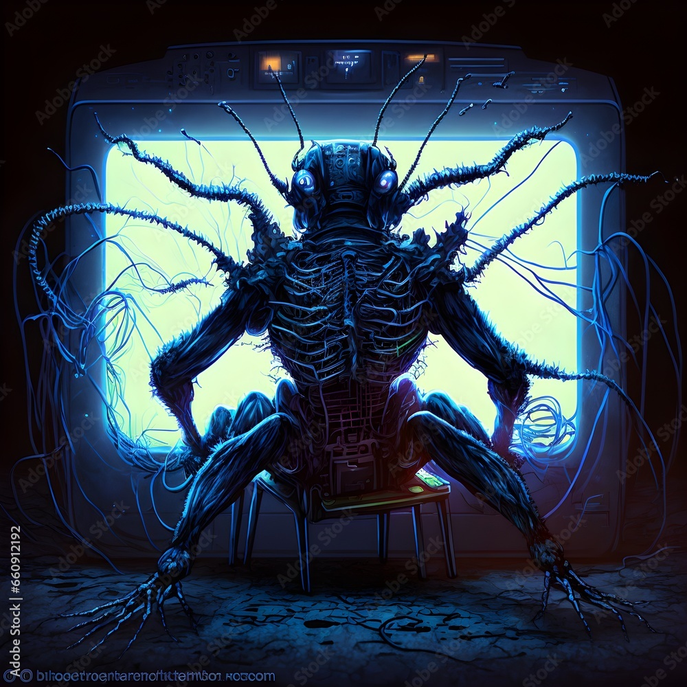 man turning into a computer insect under a light videodrome the fly ...