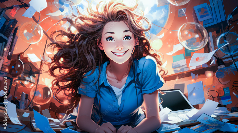 Engaging anime girl excitedly exploring static electricity with mini ...