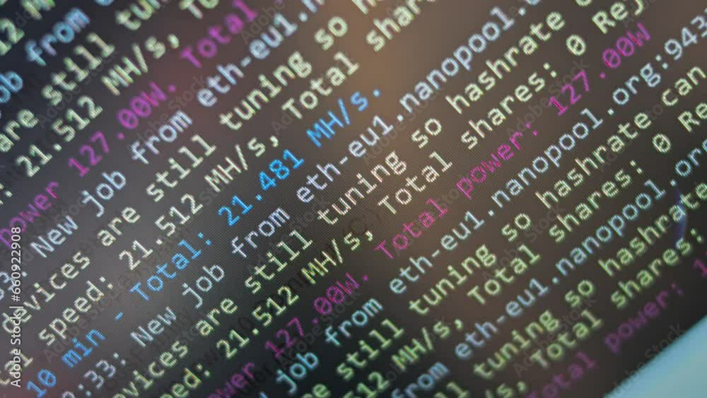 Cryptocurrency mining on a computer screen. The algorithm of the ...