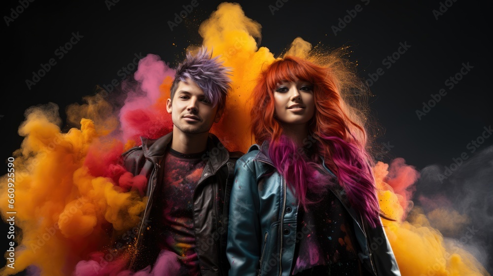 A group of teenagers on a vibrant disco background, immersed in ...