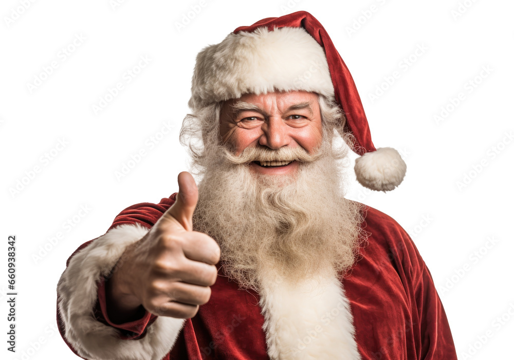 Happy Santa Claus giving a thumbs up isolated on the transparent ...