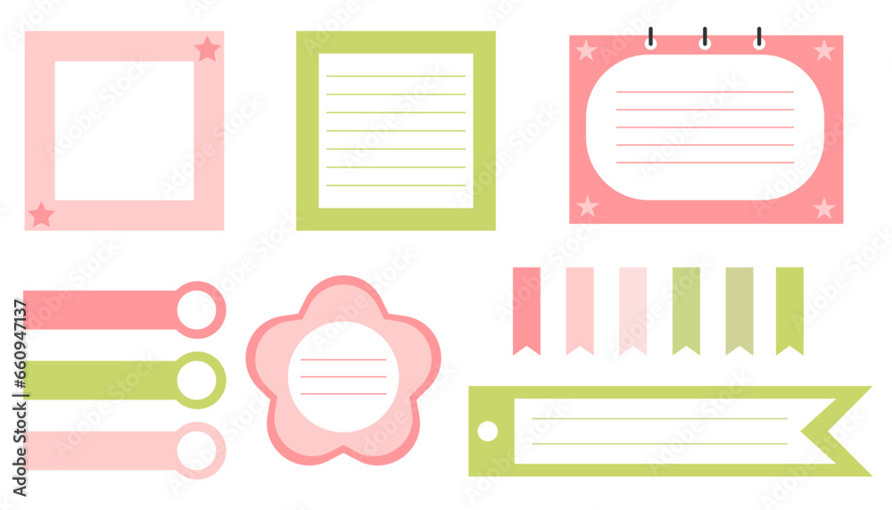 Cute paper notes in pastel colors. Stickers. Simple page. Stationary ...