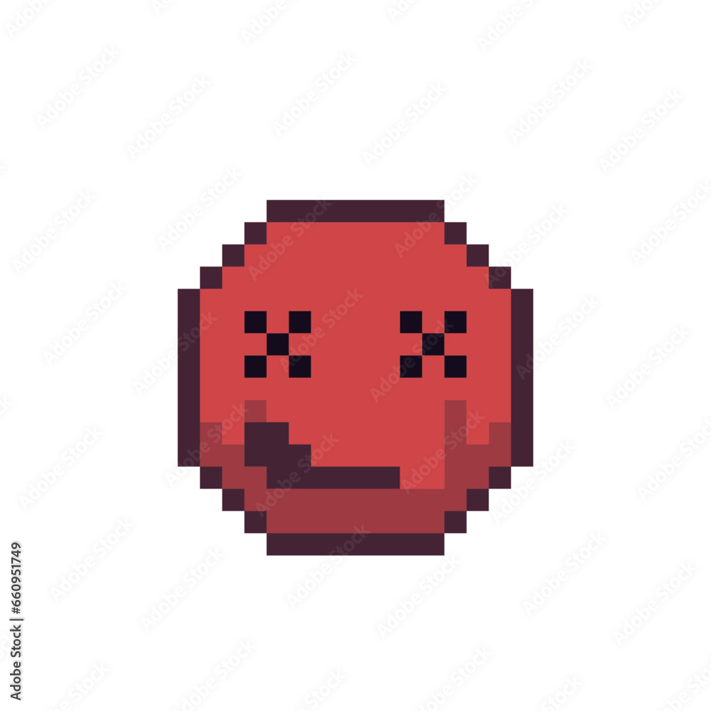 Grinning red face with eyes closed smiley, smiling emoticon, pixel art ...