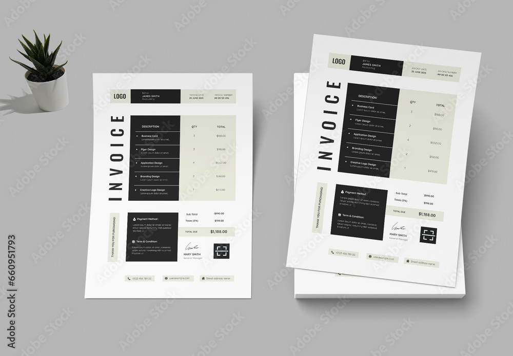 Invoice Design Layout Stock Template | Adobe Stock